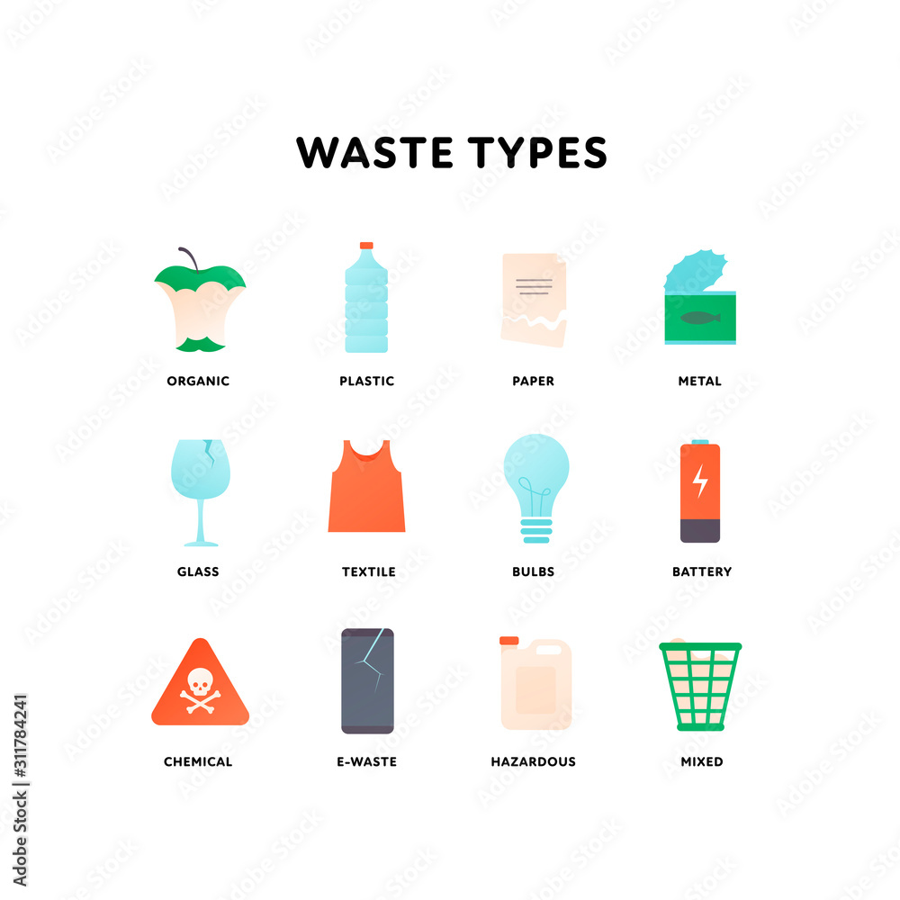 Sorting waste ecology concept. Vector flat llustration. Color icon ...