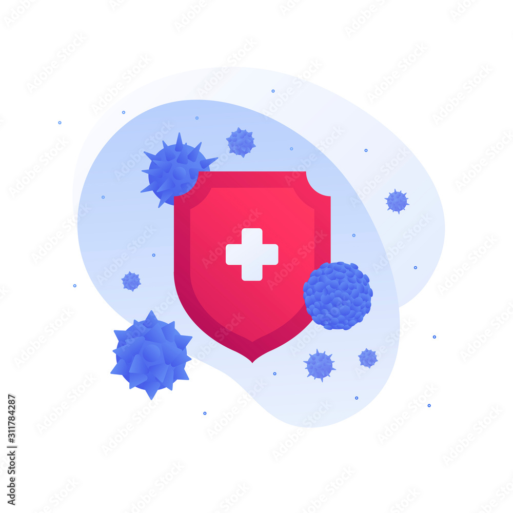Vaccination medicine concept. Vector flat illustration. Virus sign, red ...