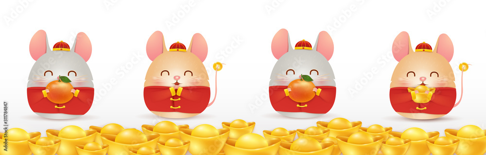 Happy Chinese New year of the rat. Zodiac symbol of the year 2020. Four ...
