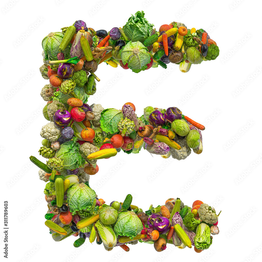 Letter E, vegetables font. 3D rendering Stock Illustration | Adobe Stock