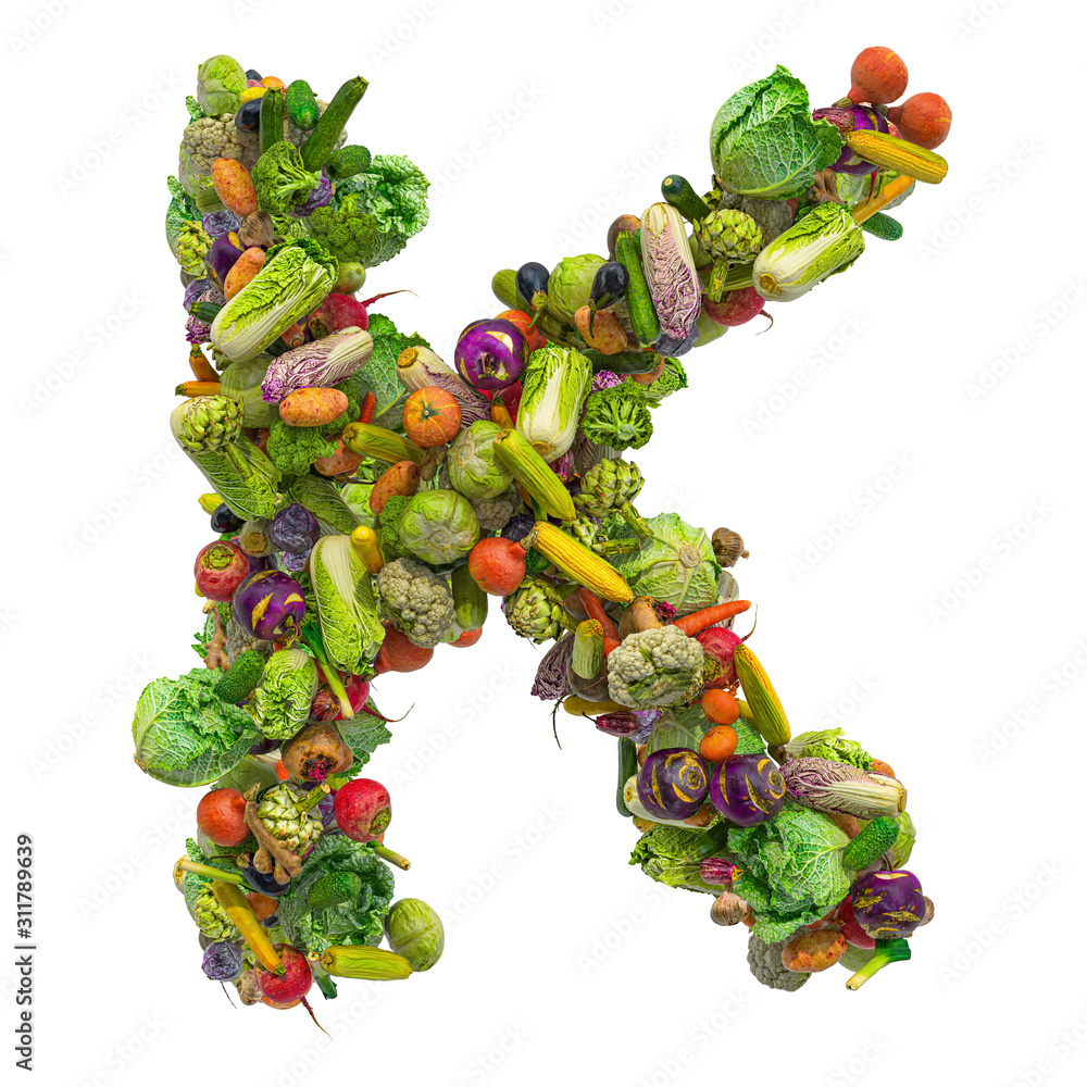 Letter K, vegetables font. 3D rendering Stock Illustration | Adobe Stock