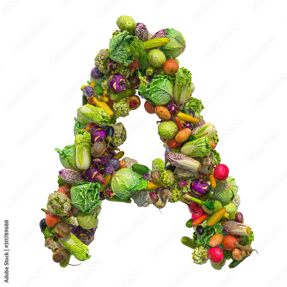 Letter A, vegetables font. 3D rendering Stock Illustration | Adobe Stock