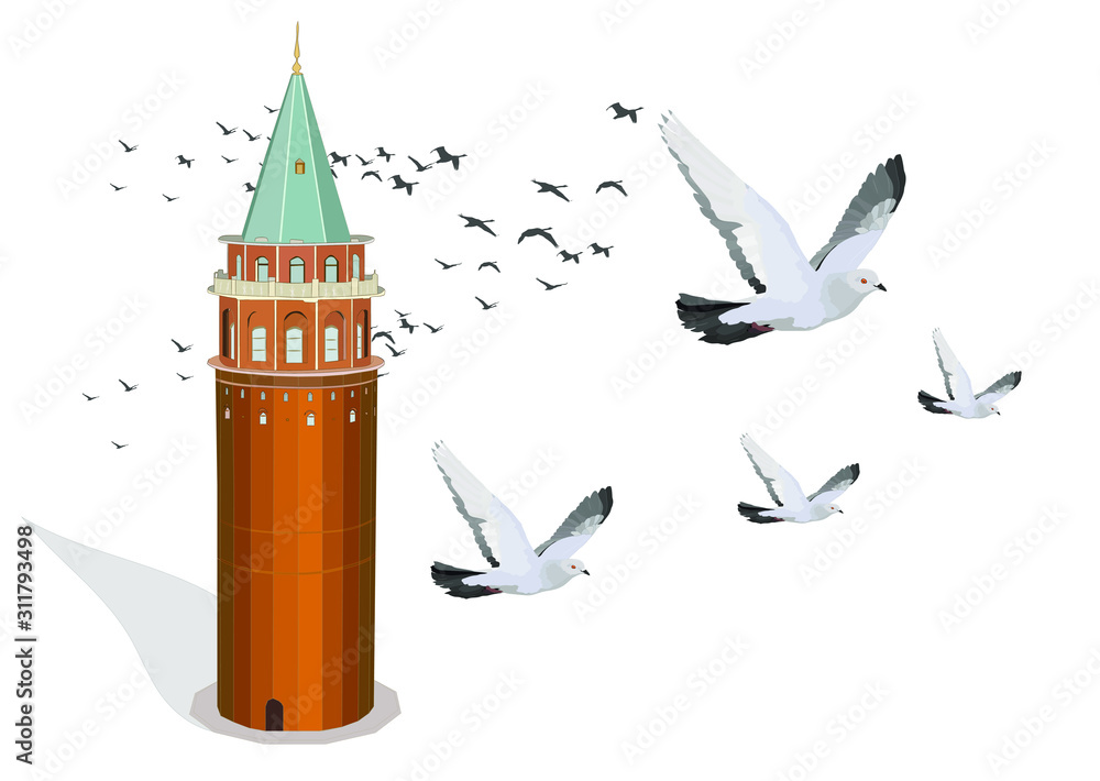 Historical Galata Tower. Vector image. Galata Tower, located in the ...