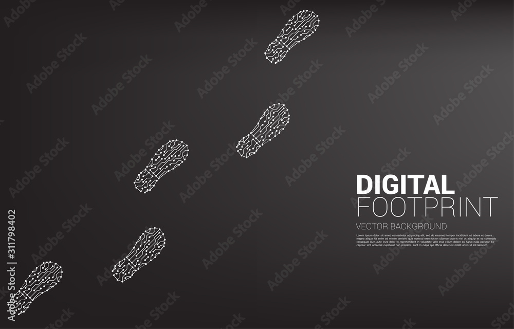 footprint from dot connect line circuit. business concept of digital ...