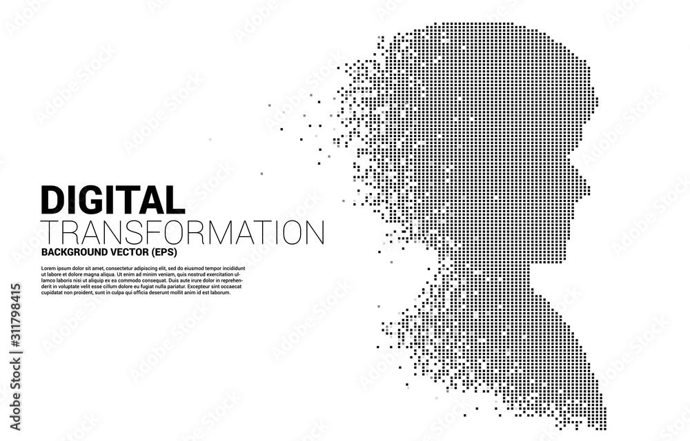 Vector silhouette of man head from pixel transformation . Concept ...