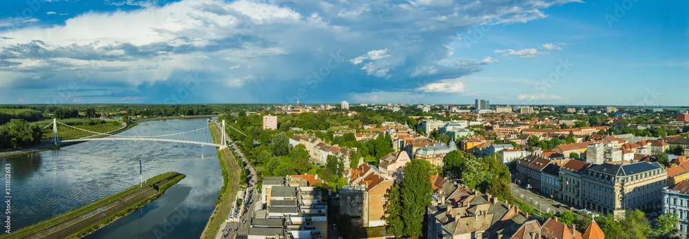 Osijek, Croatia: Wide panorama of city, river Drava and Pedestrian ...