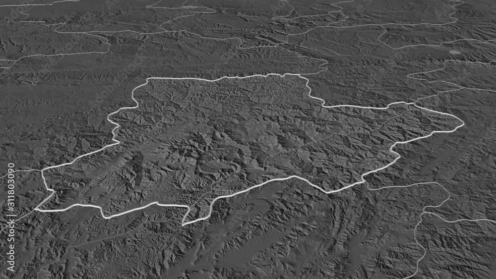 Daykundi, province with its capital, zoomed and extruded on the bilevel ...