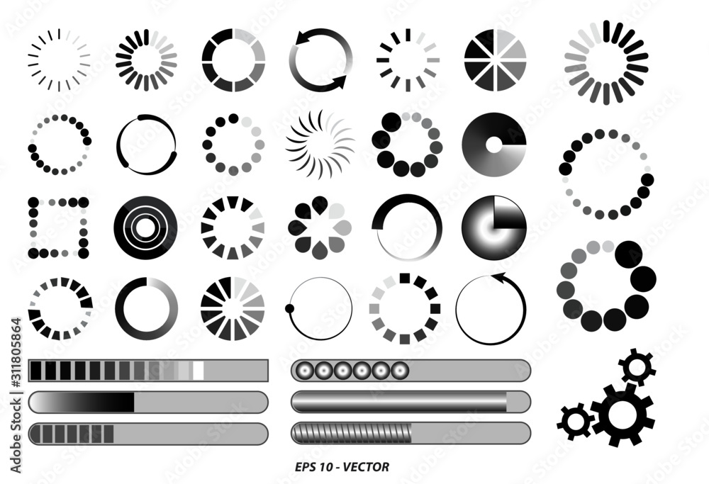 set of loading bar icon or black white preloader illustration or ...