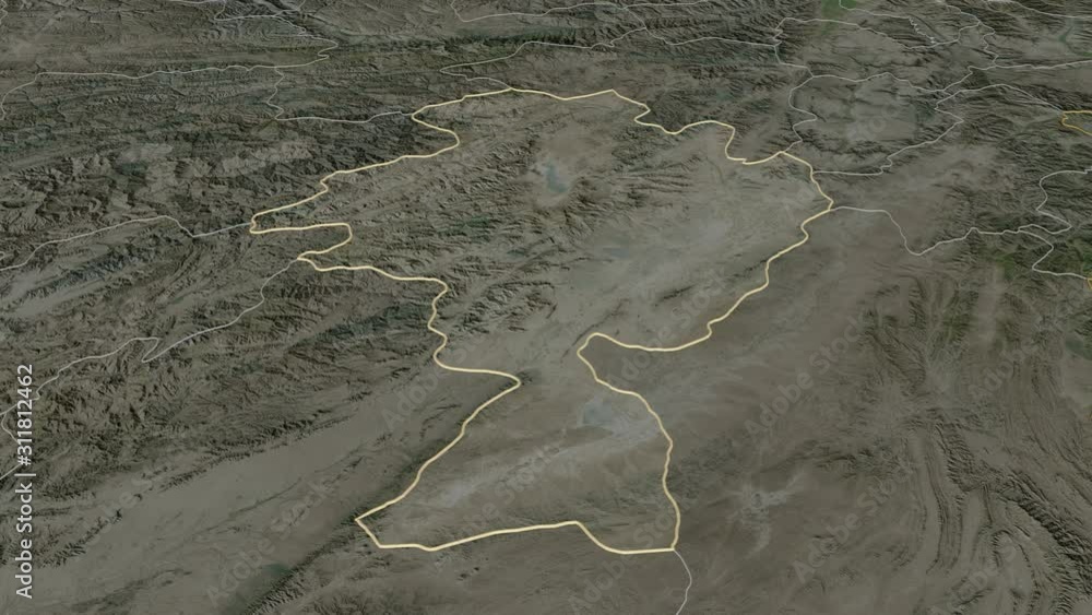 Ghazni, province with its capital, zoomed and extruded on the satellite ...