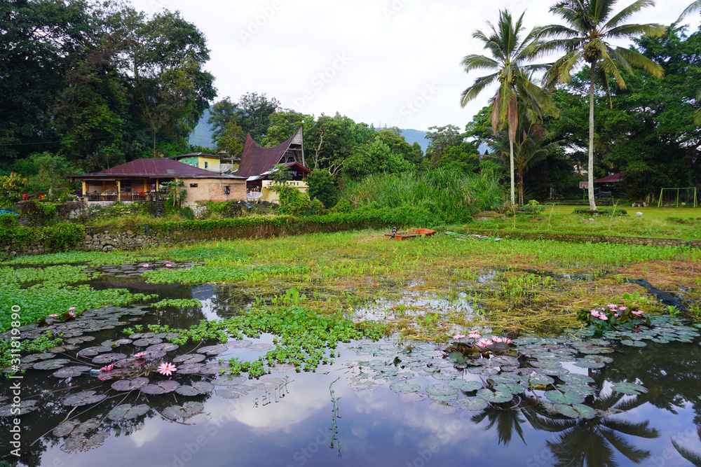 Beautiful tropical scenery of Samosir. Samosir Island, is a large ...