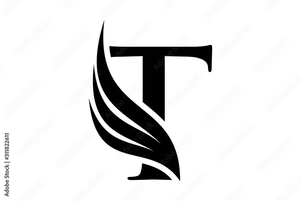 Initial letter T logo and wings symbol. Wings design element, initial ...