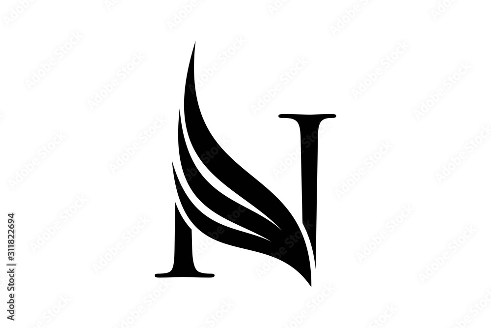 Initial letter N logo and wings symbol. Wings design element, initial ...