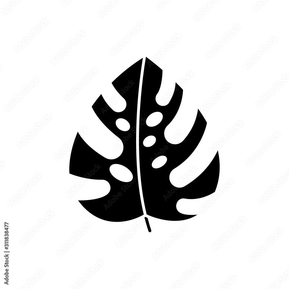 Monstera leaf glyph icon. Evergreen tropical forest vines. Swiss cheese ...