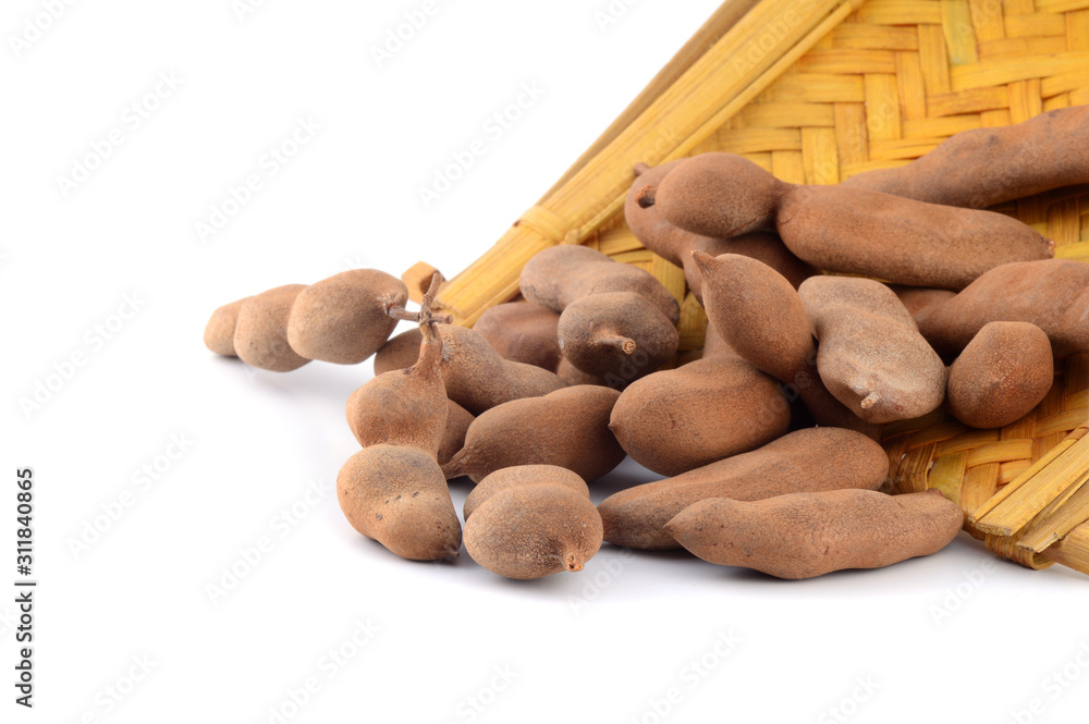 Tamarind isolated on white background. Sweet tamarind (Tamarind indica ...