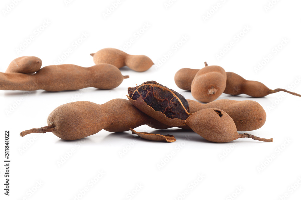 Tamarind isolated on white background. Sweet tamarind (Tamarind indica ...
