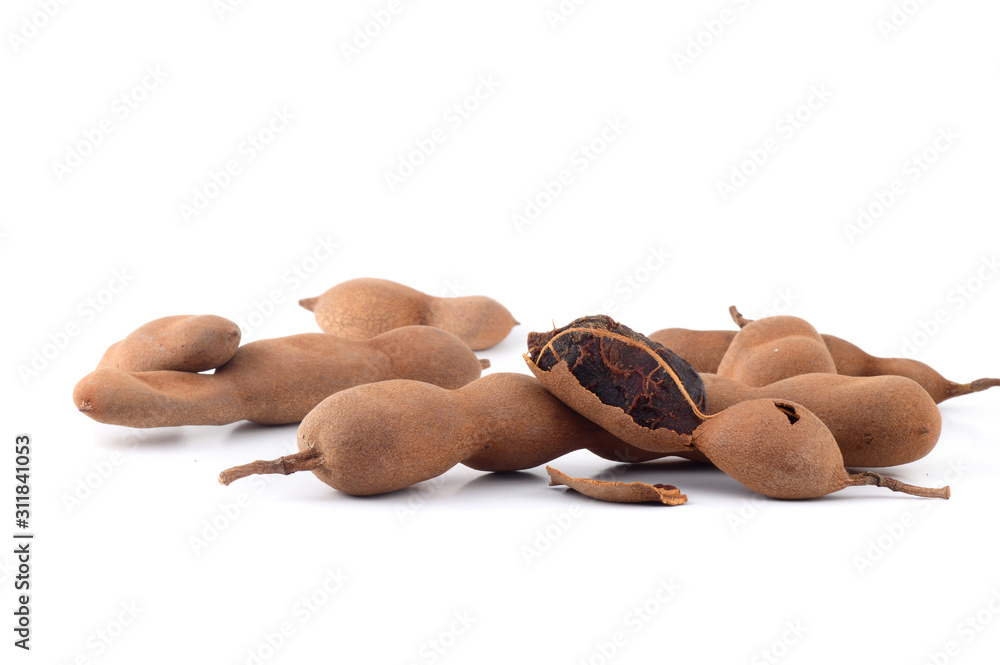 Tamarind isolated on white background. Sweet tamarind (Tamarind indica ...