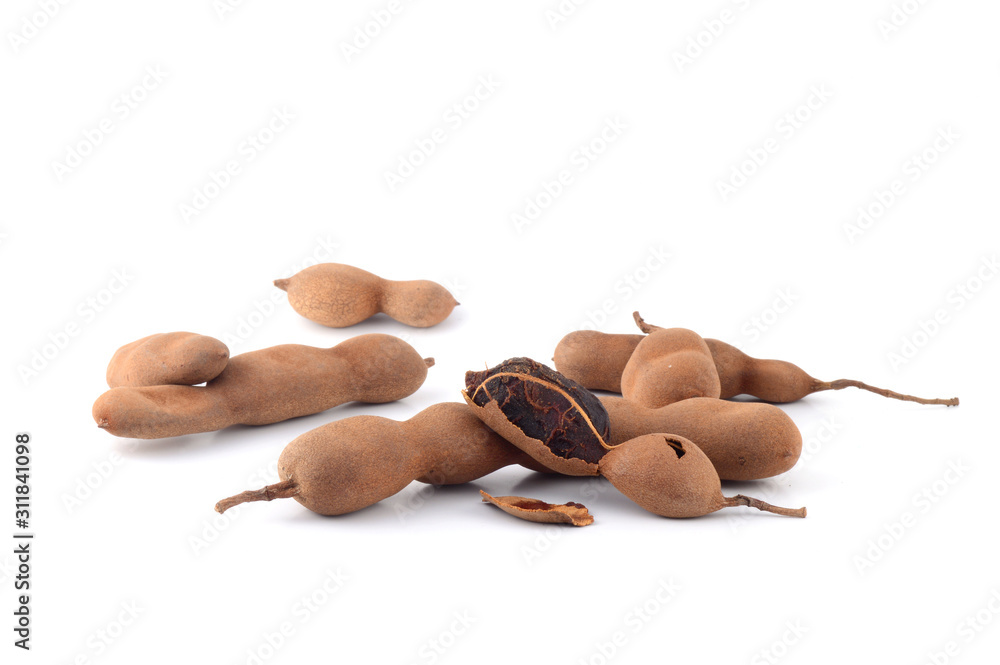 Tamarind isolated on white background. Sweet tamarind (Tamarind indica ...