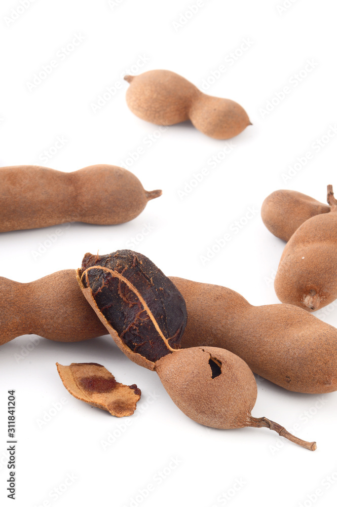 Tamarind isolated on white background. Sweet tamarind (Tamarind indica ...