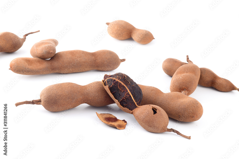 Tamarind isolated on white background. Sweet tamarind (Tamarind indica ...