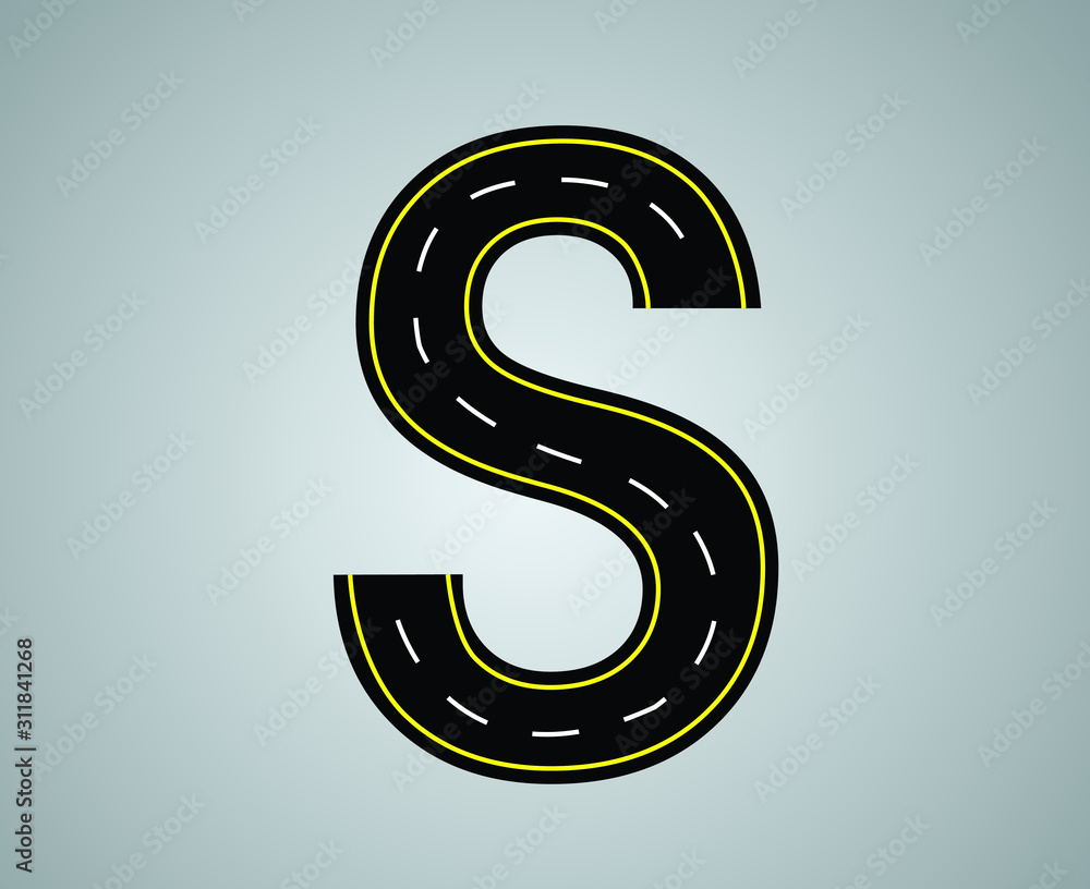 Alphabet letter road with white and yellow line markings highway ...