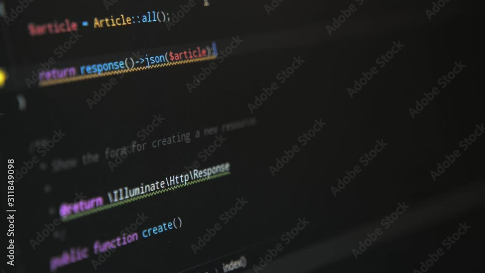 The programming cyber process done on a big large pc screen with many ...