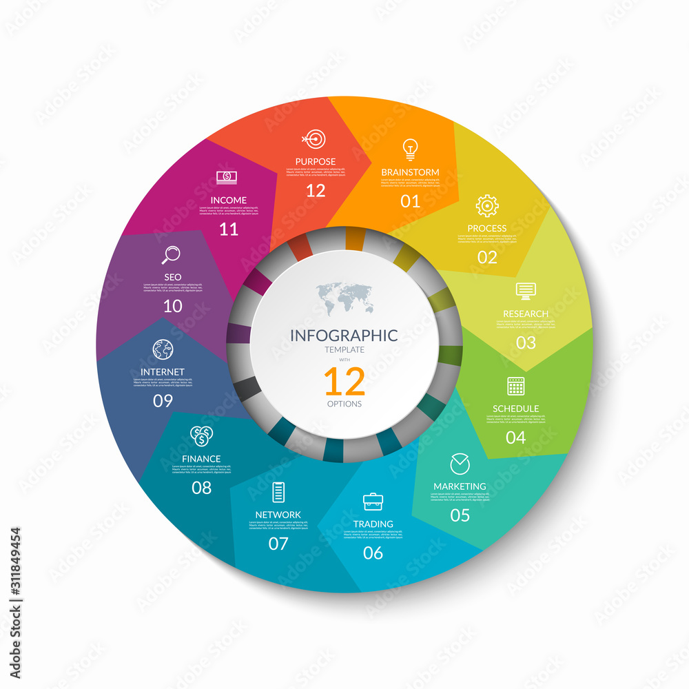 Infographic process chart. Design template with 12 circular arrows ...