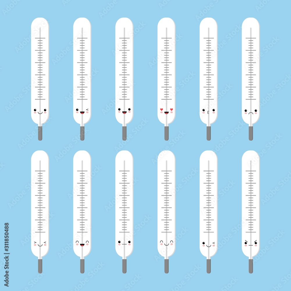 Cute cartoon thermometer with different emotions. Vector illustration ...