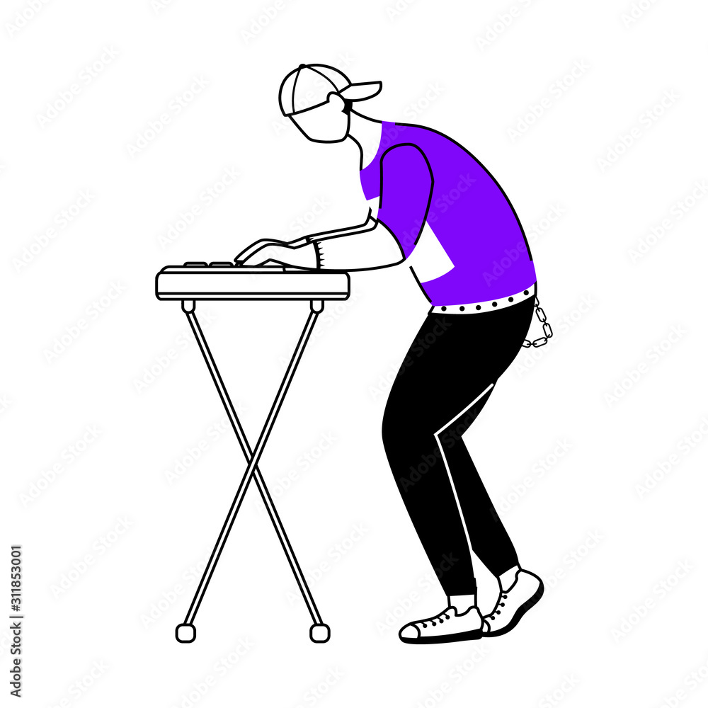 Vecteur Stock Keyboardist flat contour vector illustration. Keyboard ...