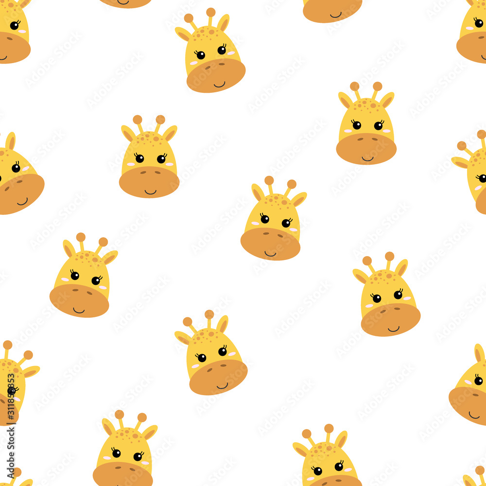 Seamless pattern of cute hand drawn smiling giraffe. Cartoon zoo ...