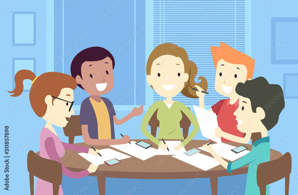 Teens Group Writing Illustration Stock Vector | Adobe Stock