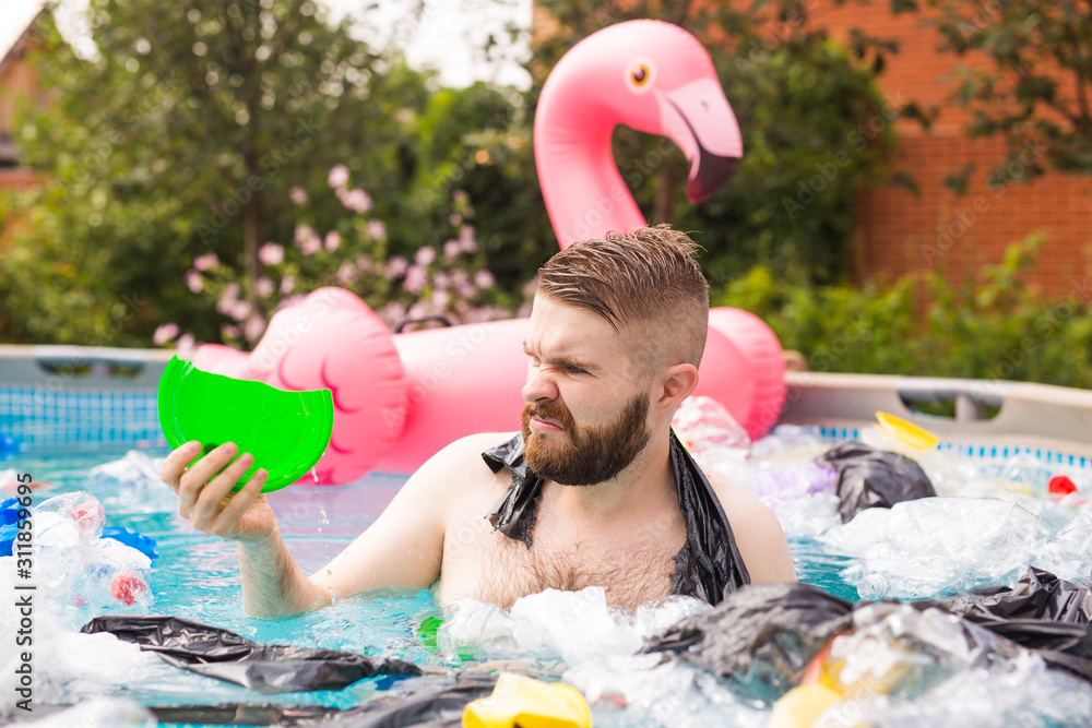 Ecology, plastic trash, environmental emergency and water pollution ...