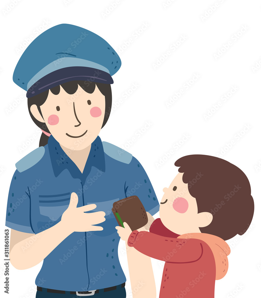 Girl Kid Boy Return Wallet To Police Illustration Stock Vector | Adobe ...