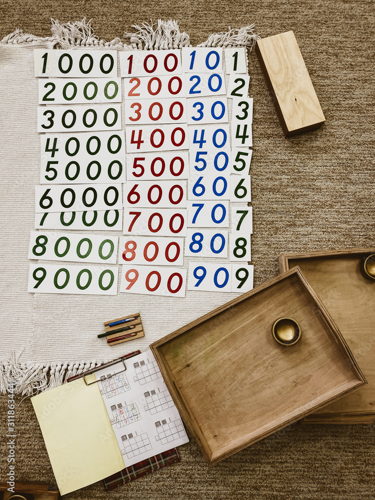 montessori material bank alignment numbers for thousands hundreds tens ...