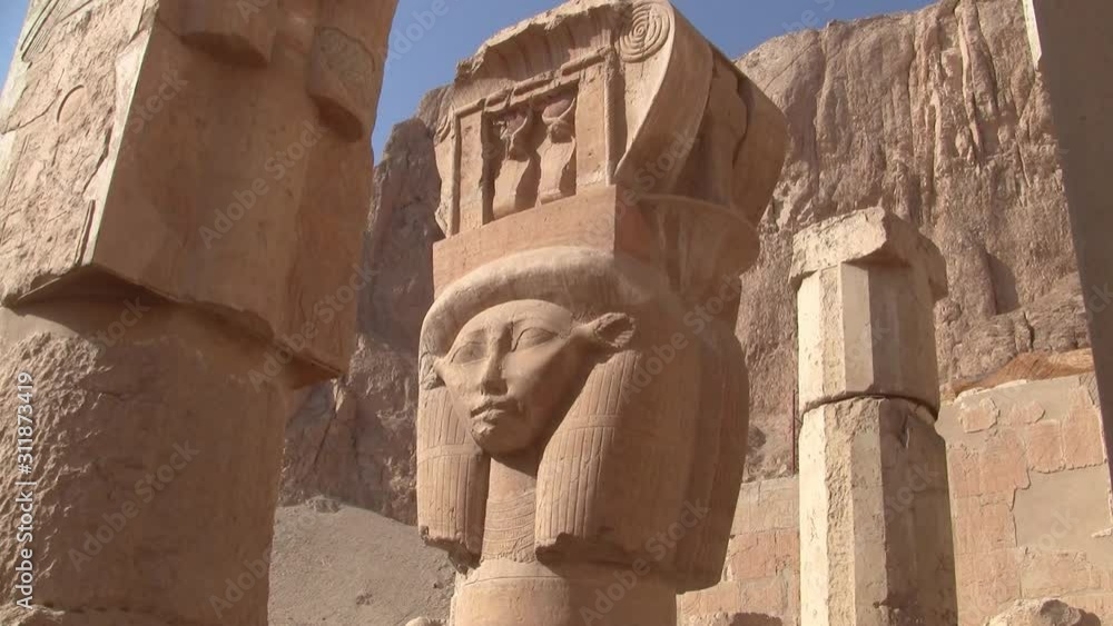 Hathor Column in the Temple of Hatshepsut at Deir El-Bahari, Egypt ...