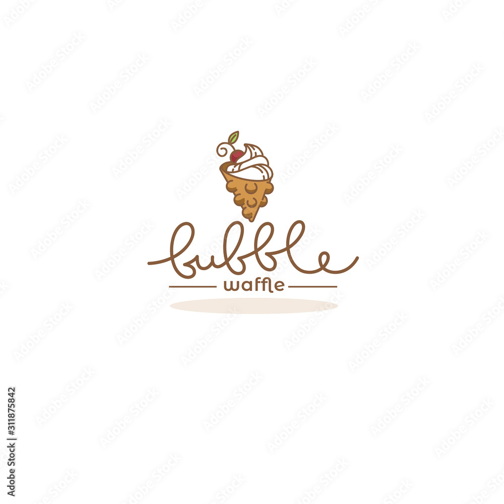 Hong Kong bubble waffle logo template, doodle style illustration with ...