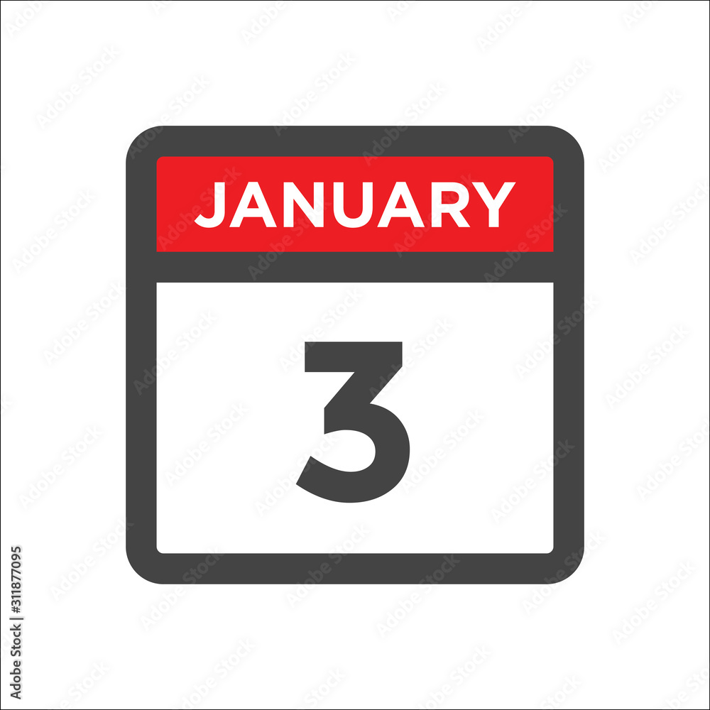 January 3 calendar icon including day of month Stock Vector | Adobe Stock