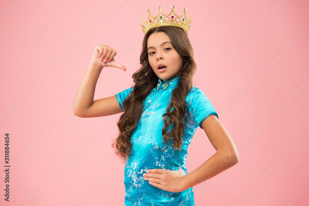 Little princess. Girl wear crown. Princess manners. Award concept ...
