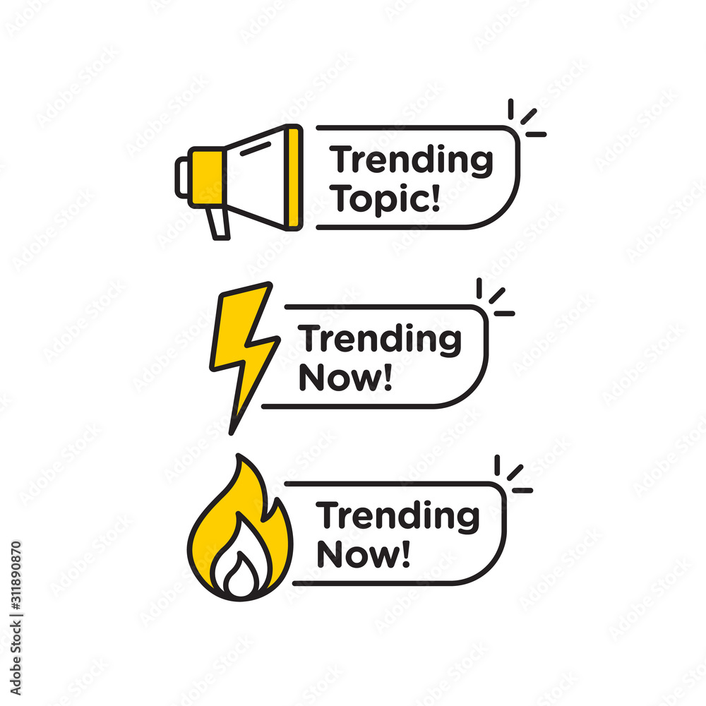 Trending topic vector logo icon or symbol set with black yellow line ...