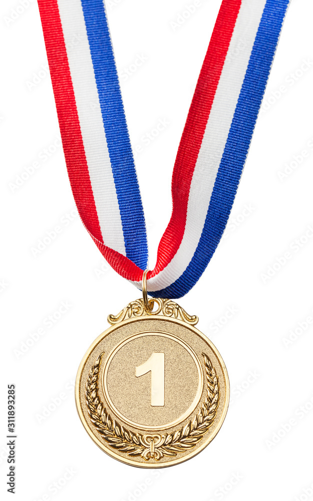 Gold medal for first place. Gold award with the number one. Isolated on ...