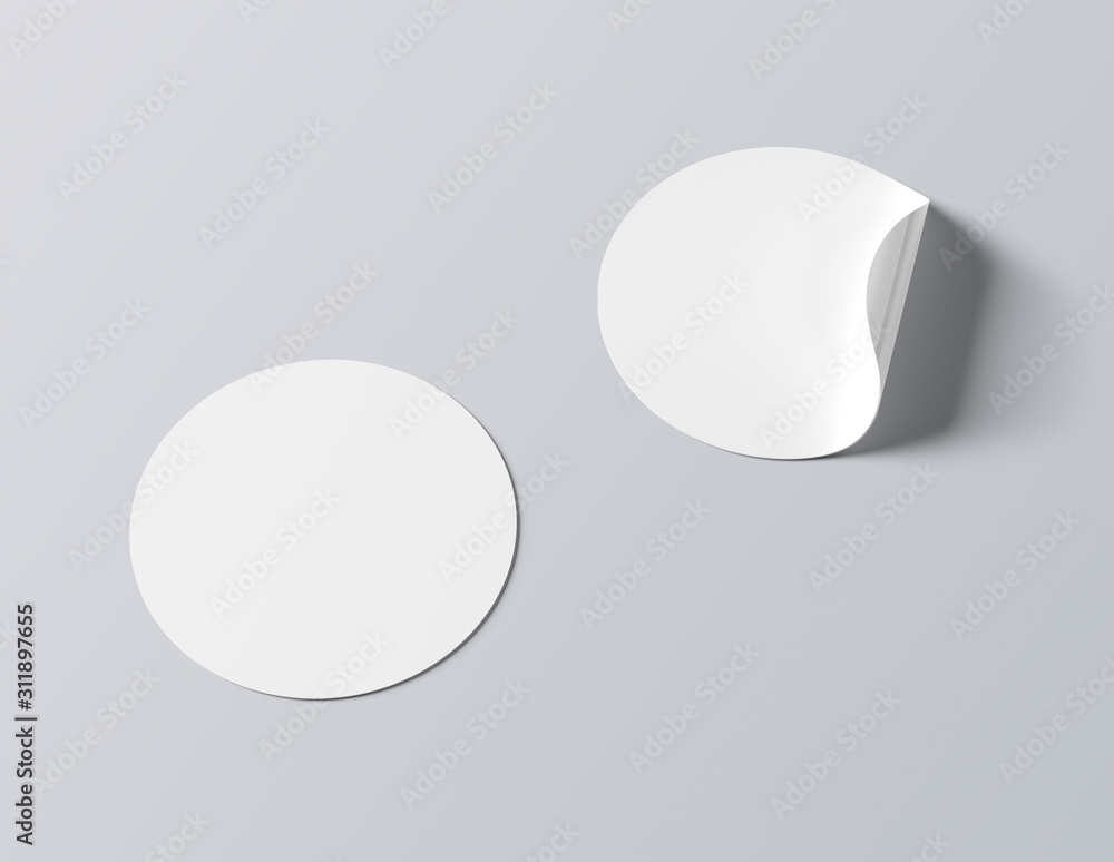 Circular sticker mockup isolated on grey background 3D rendering Stock ...