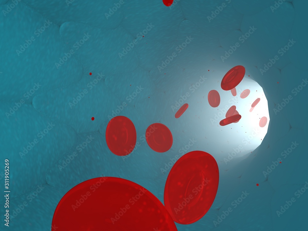 Red blood cells flowing inside a blood vessel 3D CGI render Stock ...