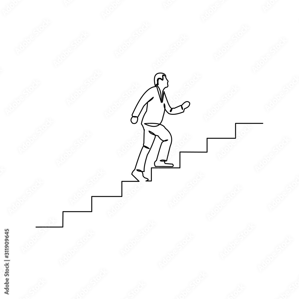 continuous line drawing of business man walk on stair vector ...