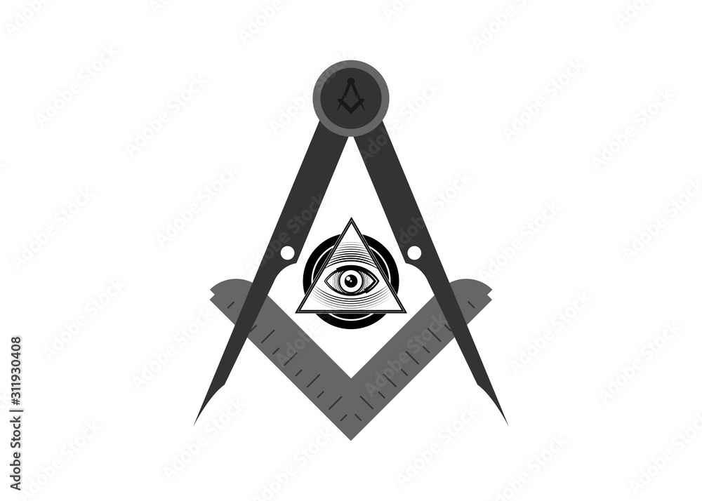 Freemasonry emblem - the masonic square and compass symbol. All seeing ...