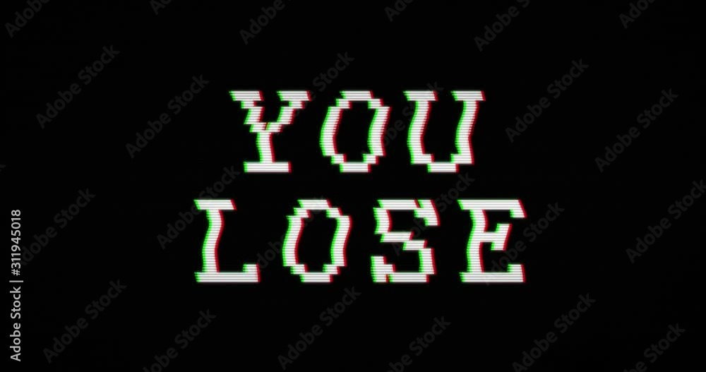 Video „You lose and game over distorted text on damage retro tv ...