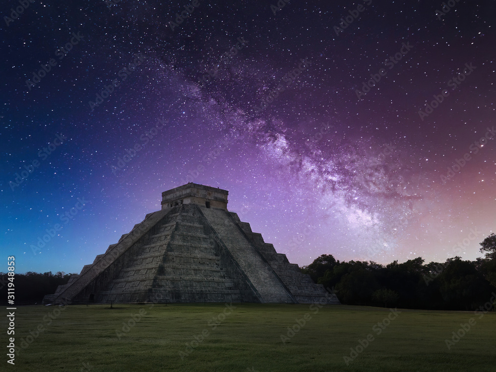 Photo & Art Print Chichen Itza Under a Bright and Starry Night Sky with ...