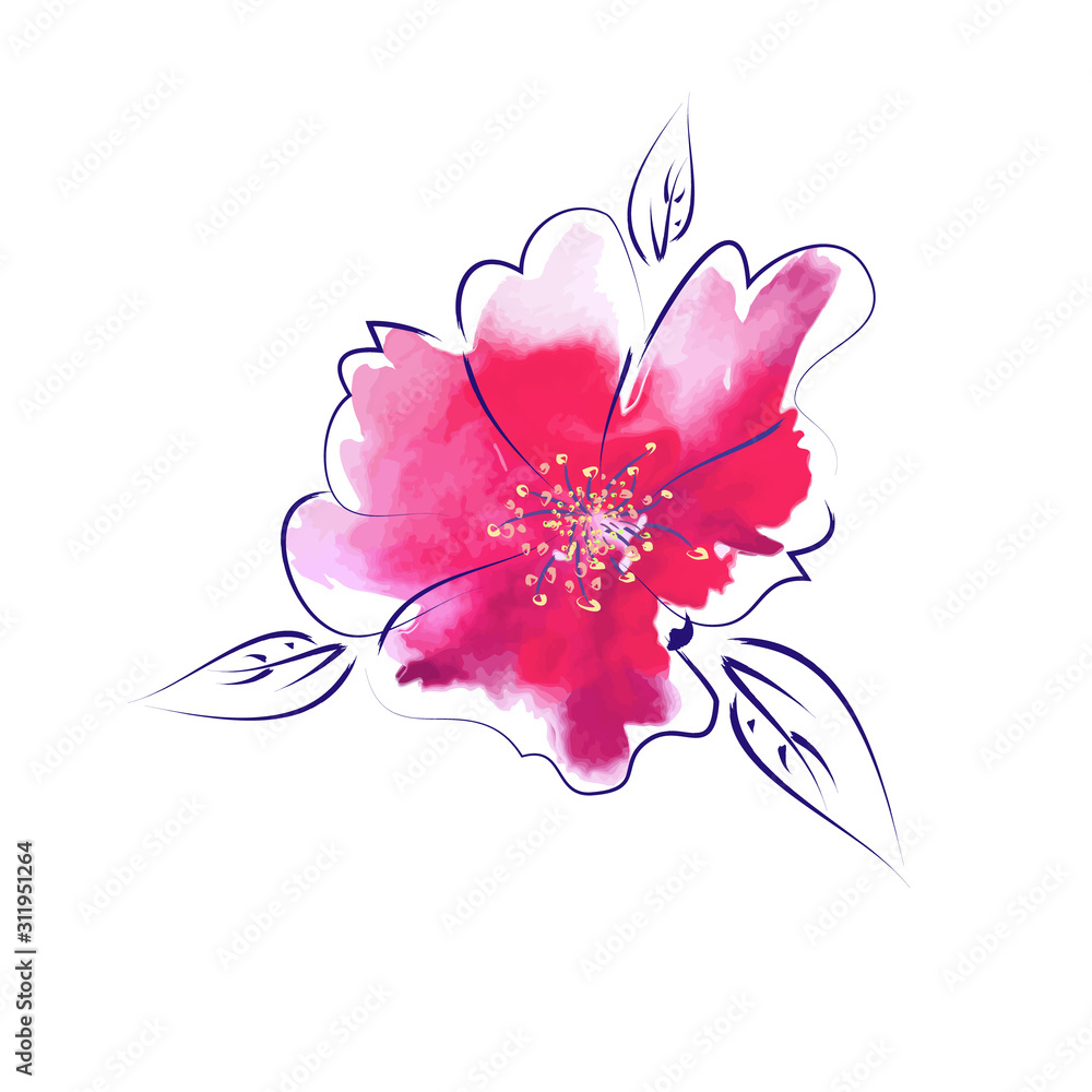 Watercolor pink flower. mixed media. Vector illustration Stock Vector ...