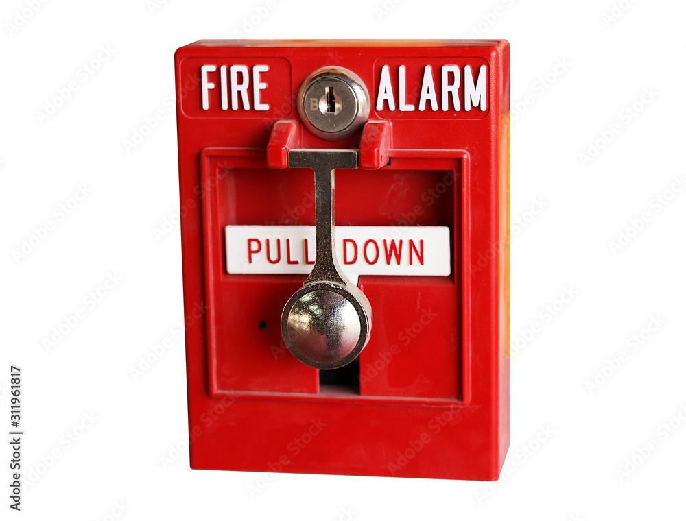 Fire alarm switch isolated on wall, fire alarm system. Fire equipment ...