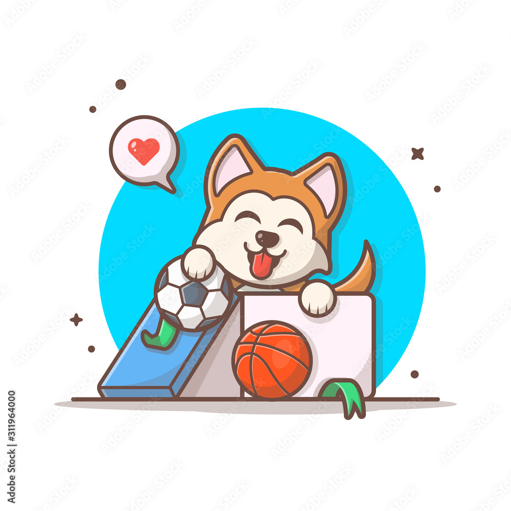 Cute Dog Holding BasketBall and Soccer Ball Vector Illustration. Sport ...