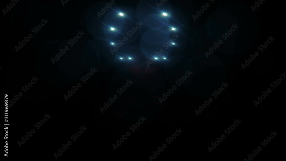 Led screen pixel light flashing with spotlights, shines, lights flare ...