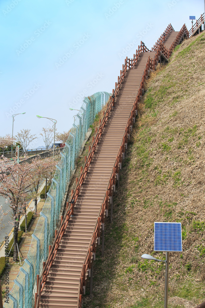 Stairway to sky.A flight of stairs.The stairs to the observatory.Sky ...